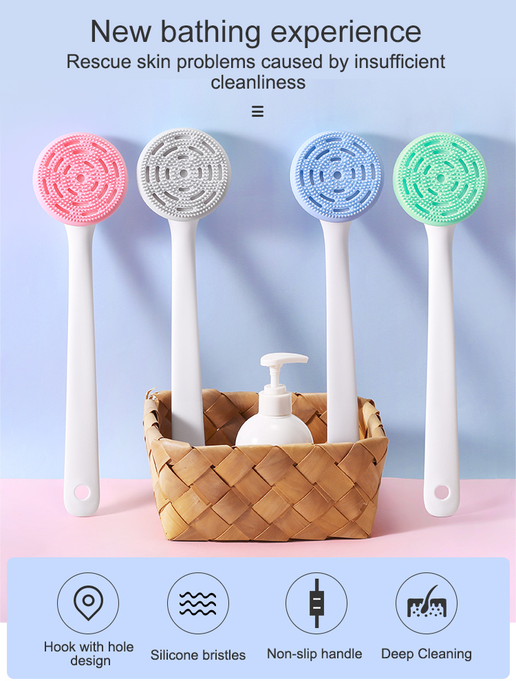 Silicone Back Scrubber Brush For Shower Long Handle Body Brush